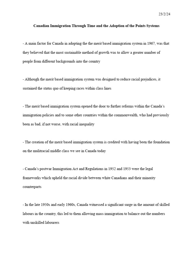 Canadian Immigration Through Time and The Adoption of The Points ...