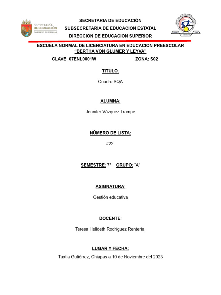 Cuadro SQA de Gestión Escolar | PDF | Planificación | Aprendizaje