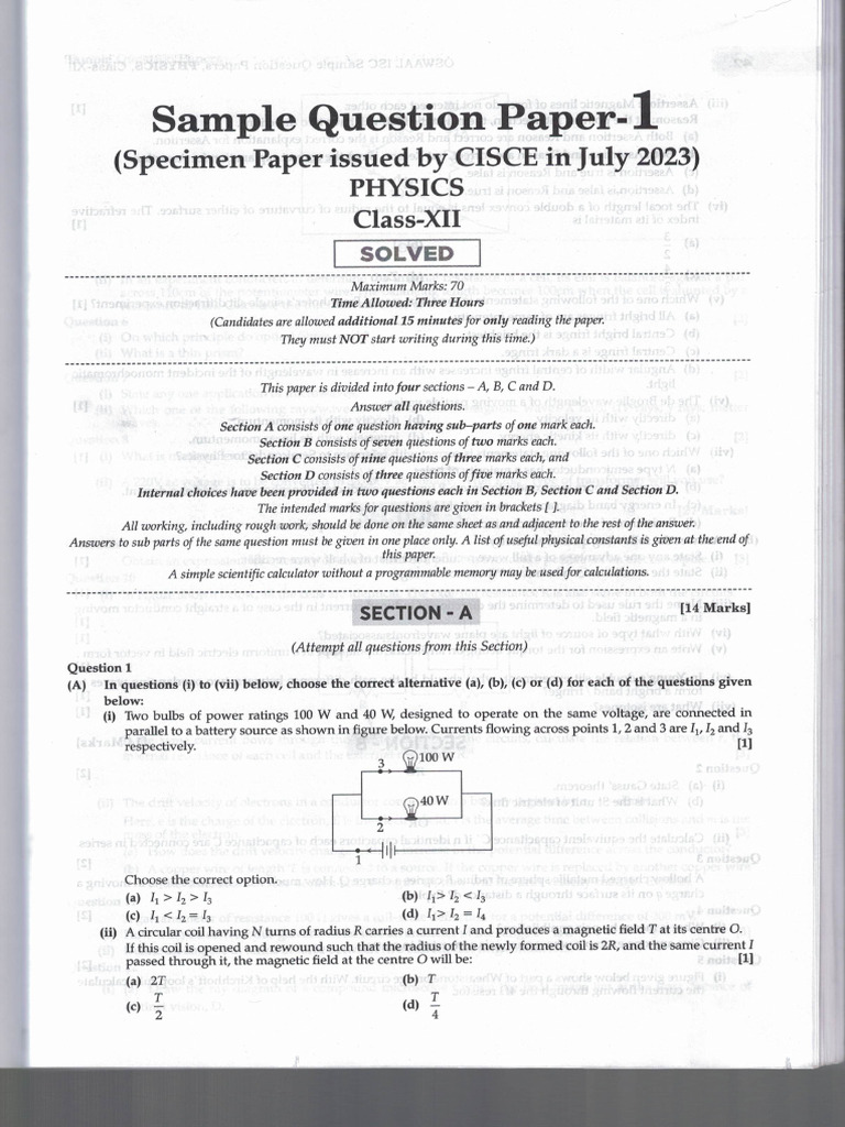12th Isc Sample Paper 1 With Ans | PDF