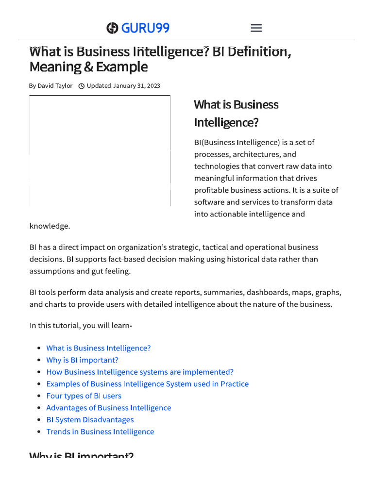What Is Business Intelligence - BI Definition, Meaning & Example | PDF