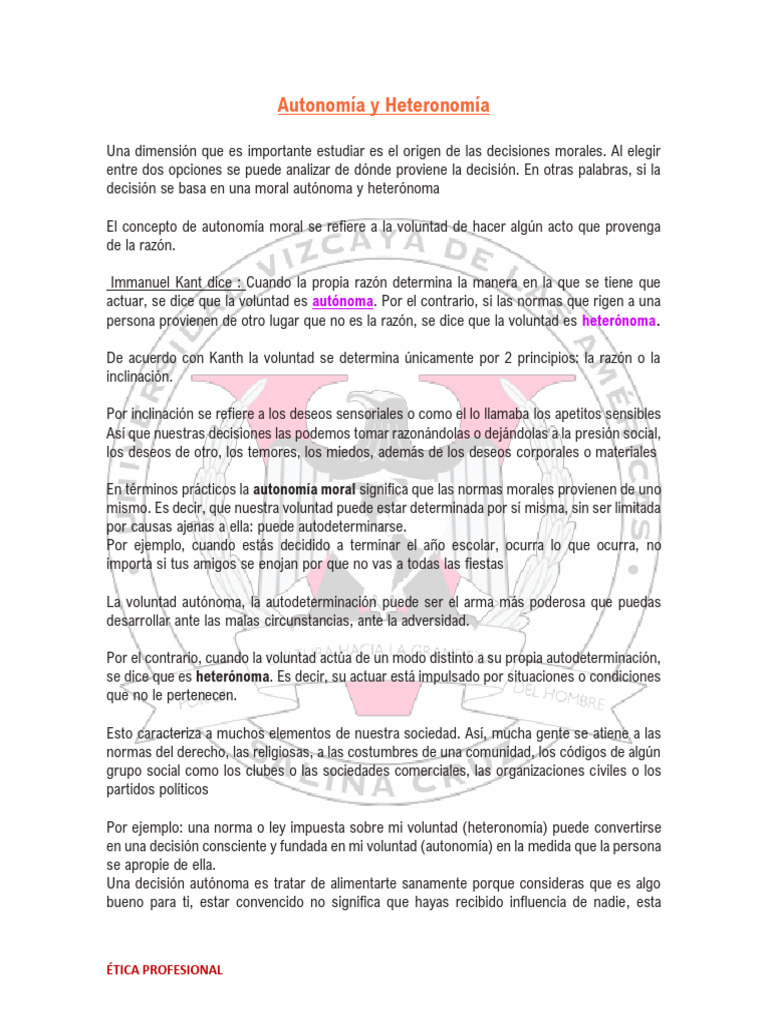 Ética Profesional: Autonomía y Decisiones | PDF | Autonomía | Moralidad