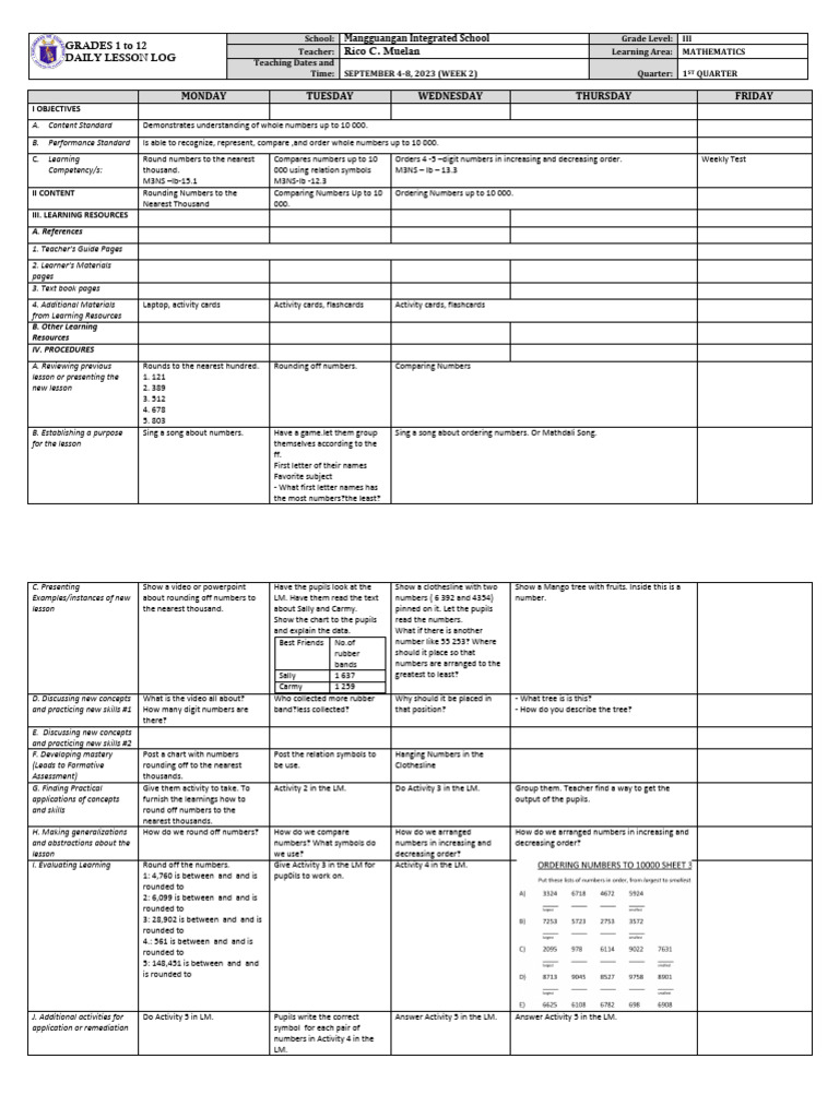 DLL - Mathematics 3 - Q1 - W2 | PDF