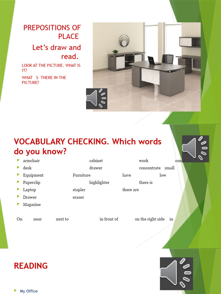 Prepositions of Place Reading Activity | PDF | Desk | Chair