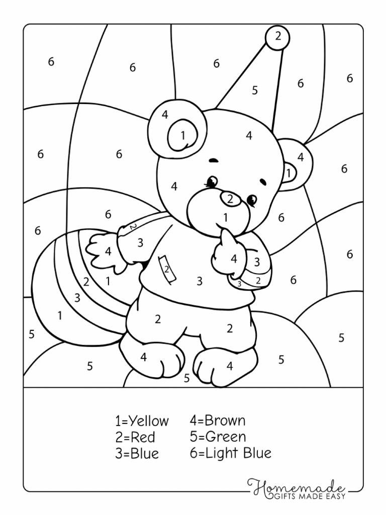 Color by Number Printable Cute Bear | PDF