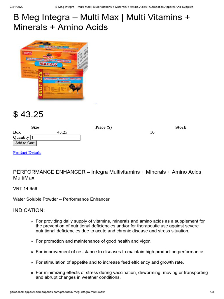 B Meg Integra - Multi Max - Multi Vitamins + Minerals + Amino Acids ...