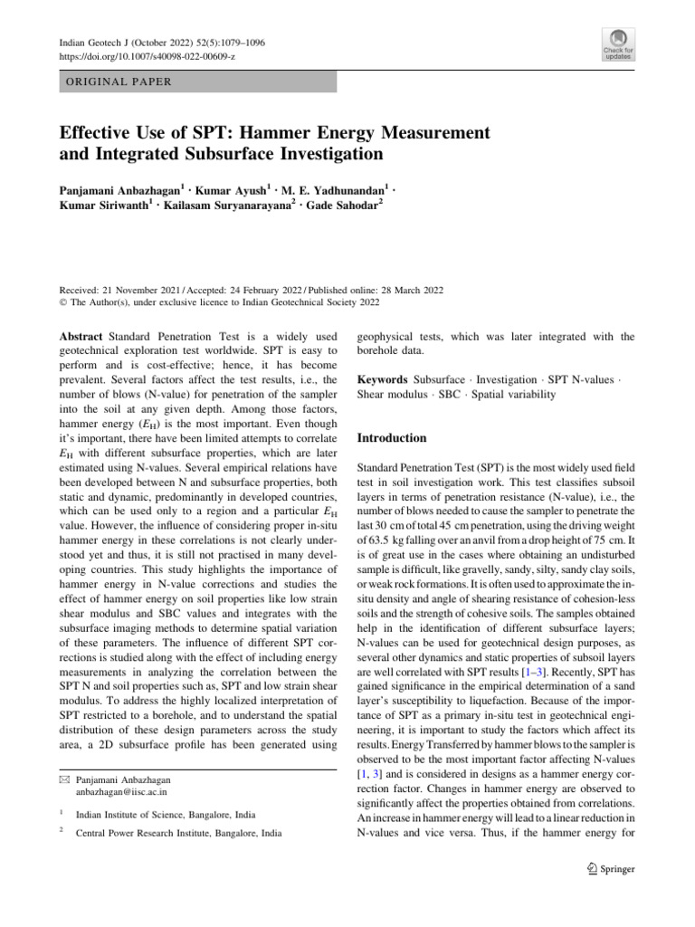 Effective Use of SPT: Hammer Energy Measurement and Integrated ...