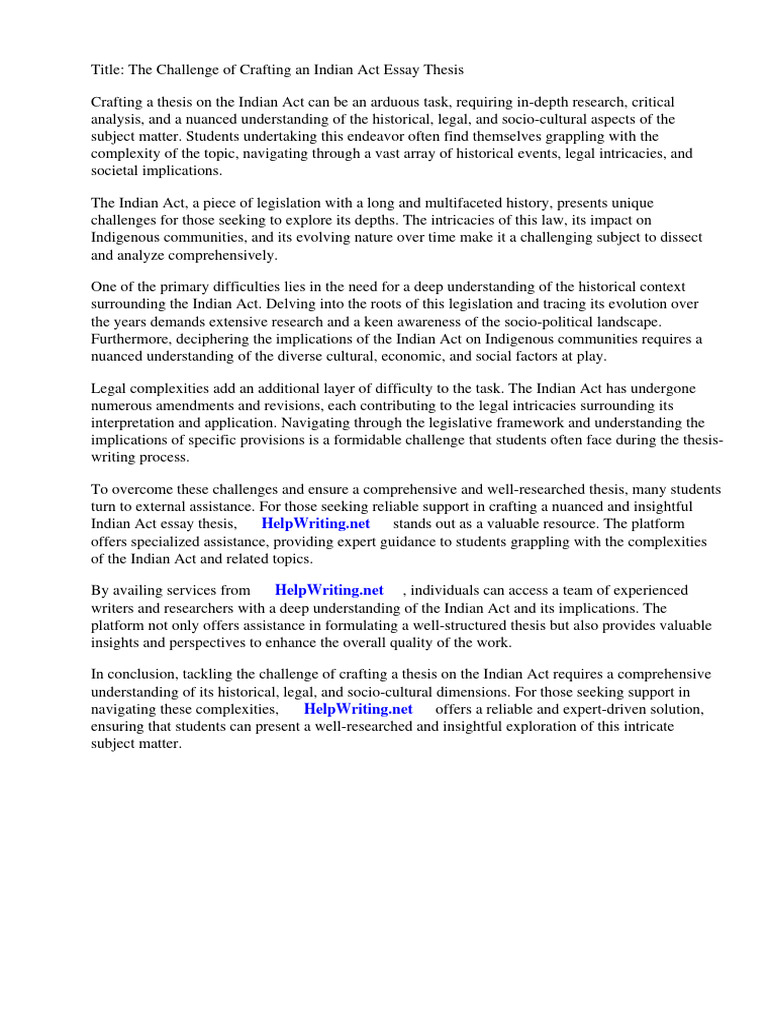Indian Act Essay Thesis | PDF