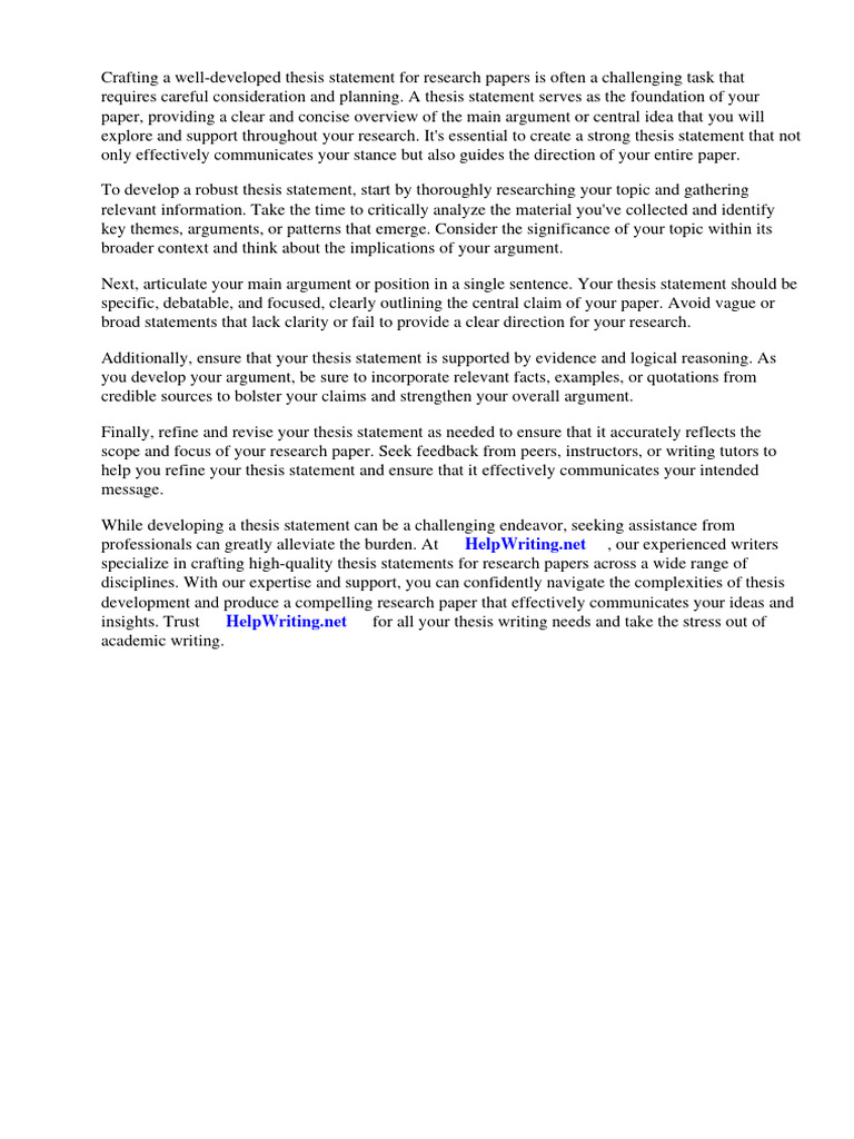 How To Develop Thesis Statements For Research Papers | PDF | Essays ...