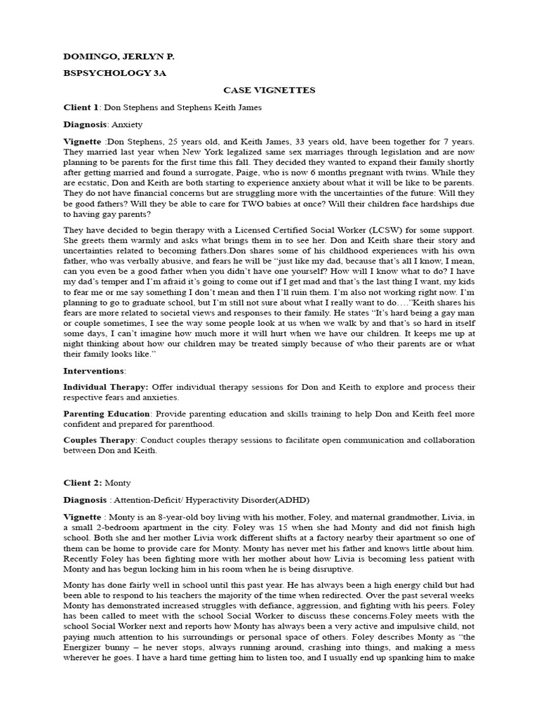 Case Vignette | PDF | Mental Disorder | Major Depressive Disorder