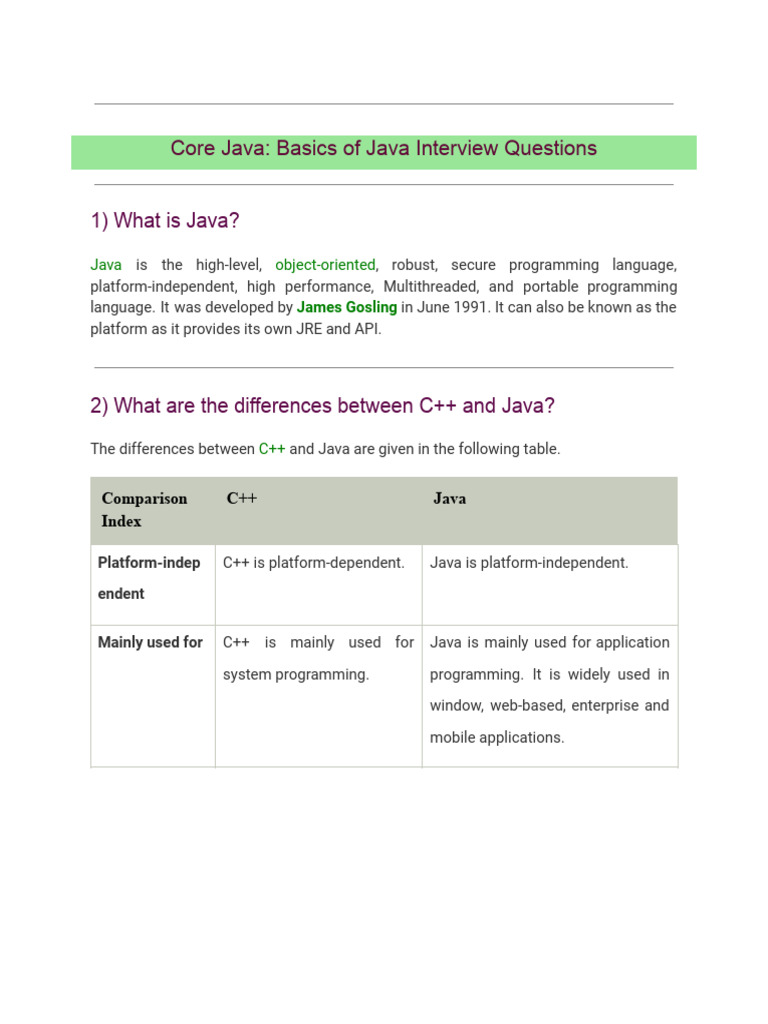 Core Java Basics Of Java Interview Questions Pdf Programming Constructor Object