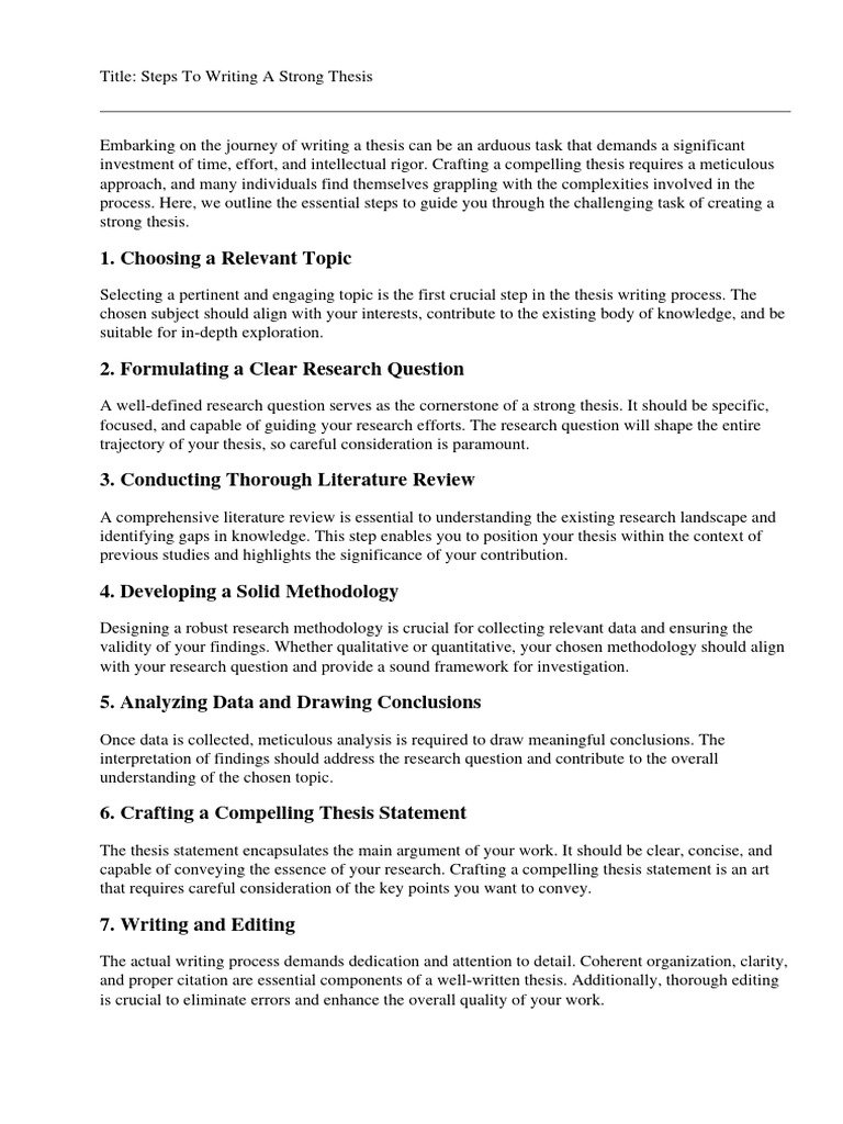Steps To Writing A Strong Thesis | PDF | Methodology | Essays