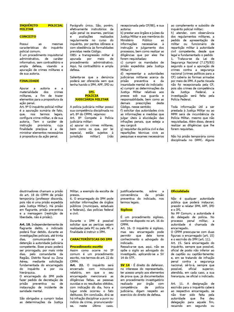 Inquérito Policial Militar: Conceitos e Procedimentos | PDF | Oficial ...