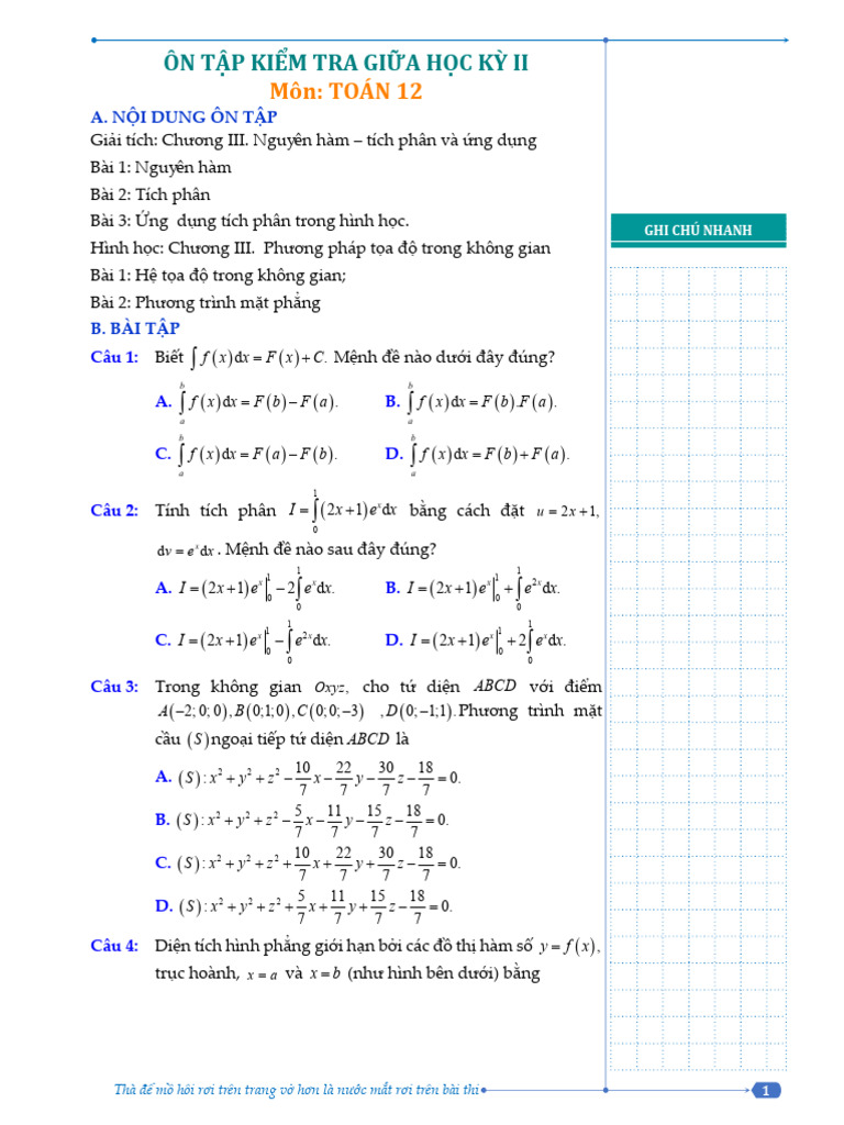 Giua Ky 2 Toan 12 Nam 2023 2024 o | PDF