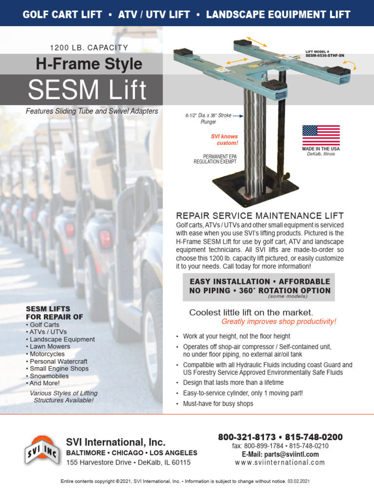 SESM Lifts H Frame Golf Carts ATV | PDF | Elevator | Valve