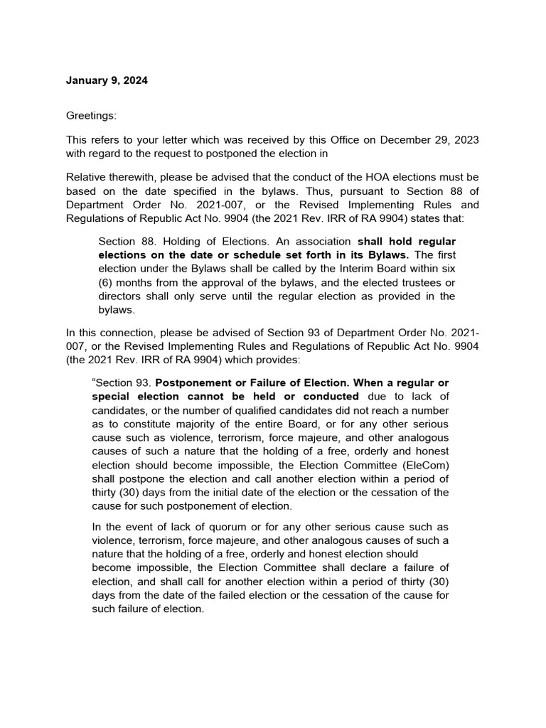 HOA ELECTION PROTEST | PDF | Public Law | Governance