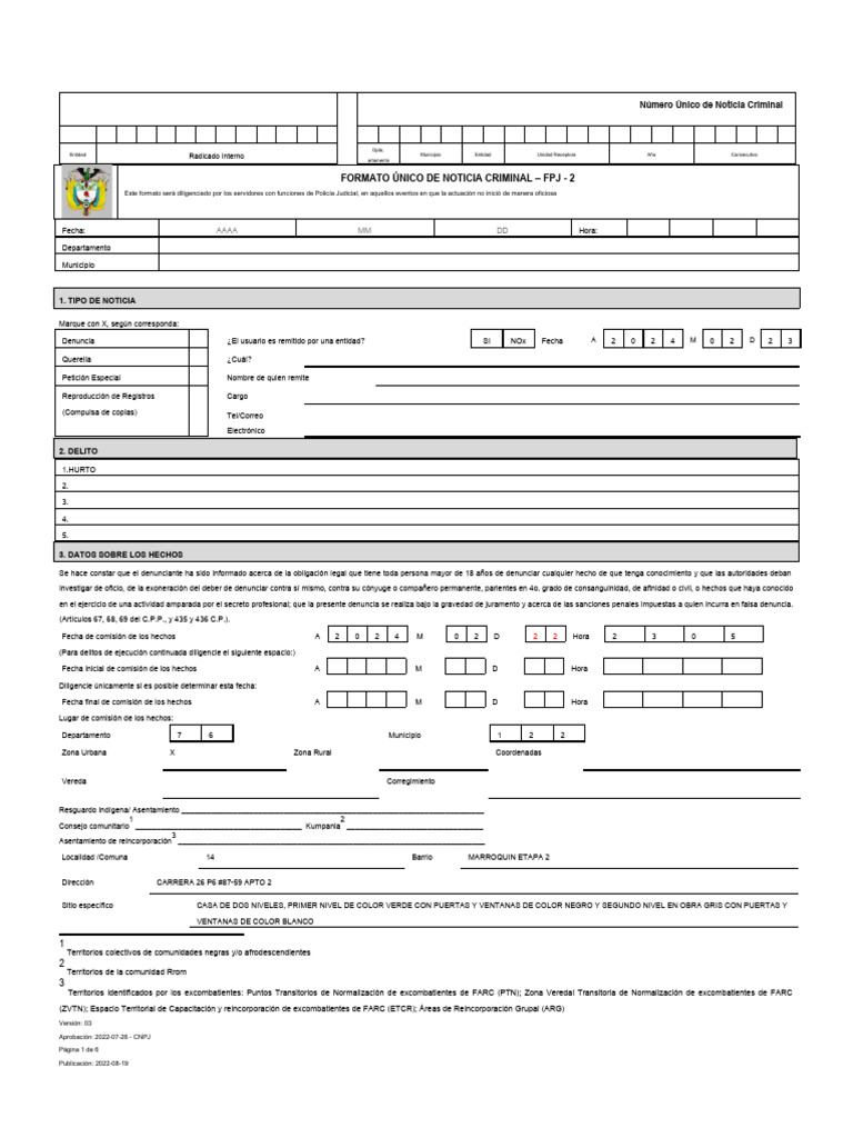 FPJ 2 Formato Unico Noticia Criminal v3 | PDF | Transgénero | Estudios ...