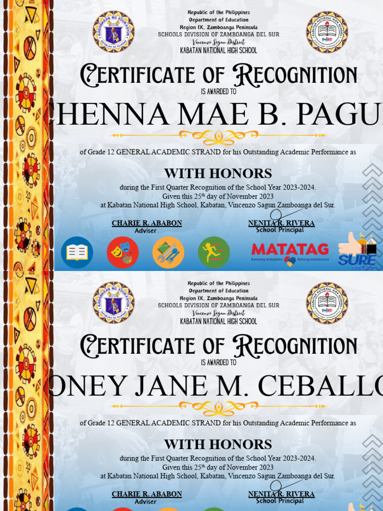 KNHS SHS Certificate Template | PDF