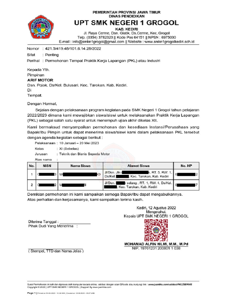 Contoh Surat PKL Ke Dudi-Upp | PDF