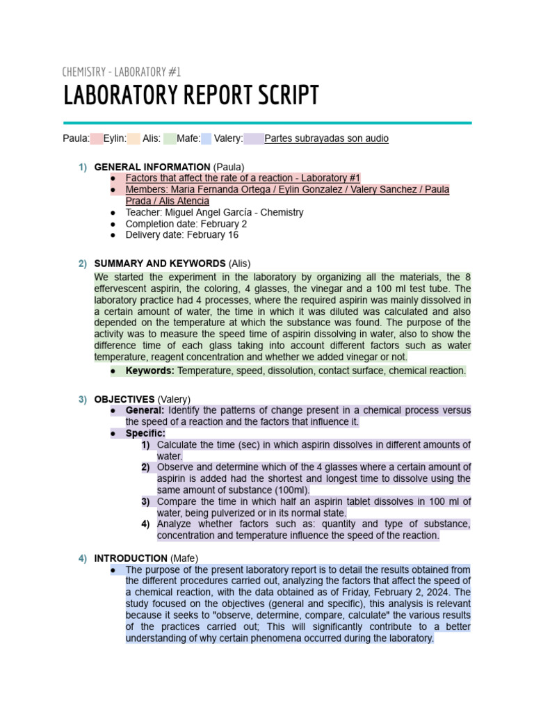 Laboratory Report Script | PDF
