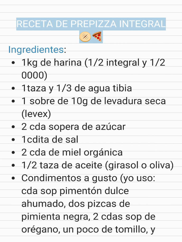 Receta de Prepizza Integral | PDF