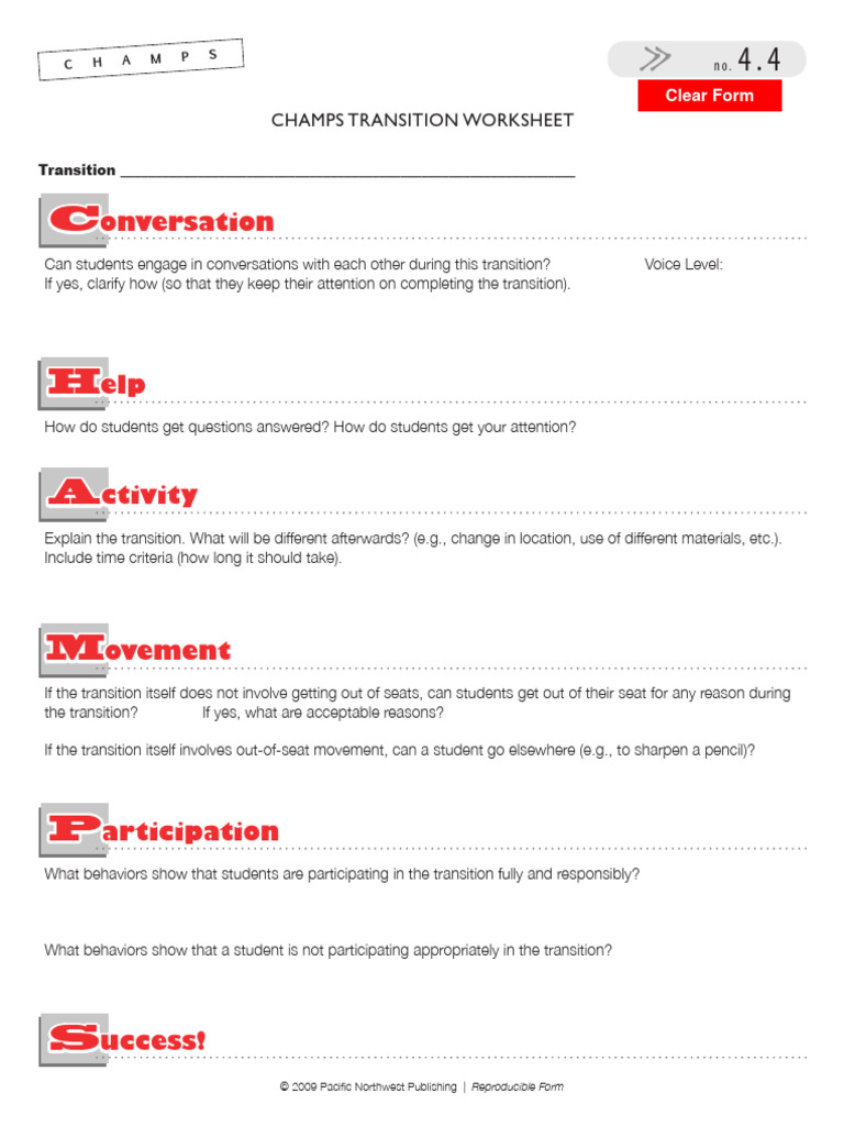 CHAMPS transiton Worksheet | PDF