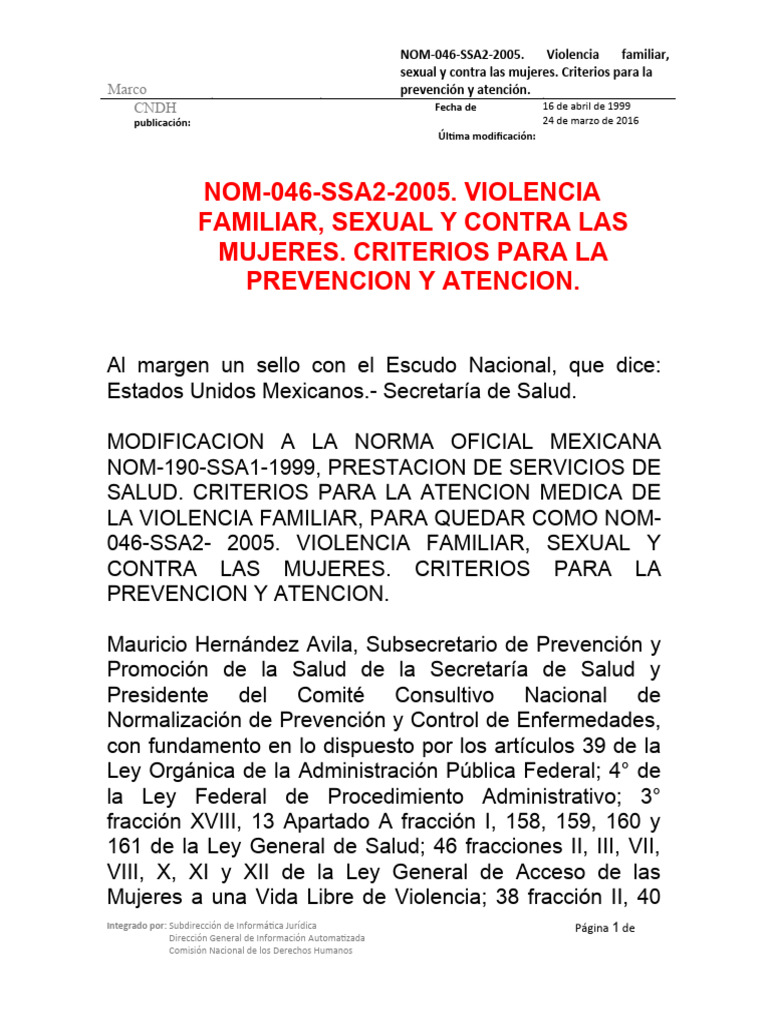 Nom-046-Ssa2-2005. Violencia Familiar, Sexual y Contra Las 240319 | PDF