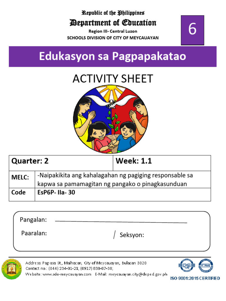 ESP 6 Activity Sheets Q2 W1.1 Minerva L. Siongco Liputan ES | PDF