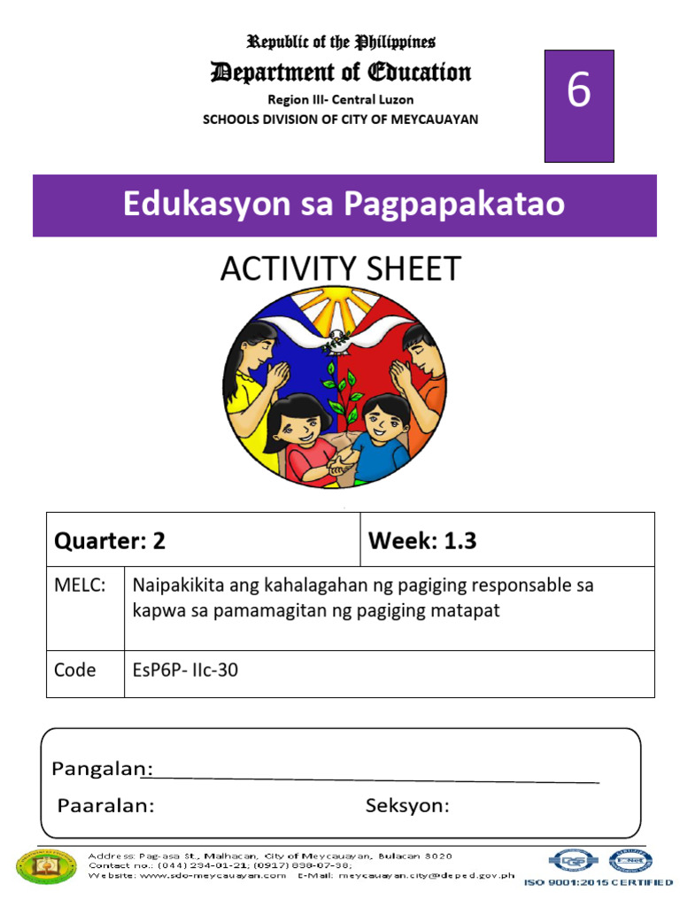ESP 6 Activity Sheets Q2 W1.3 Minerva L. Siongco Liputan ES | PDF