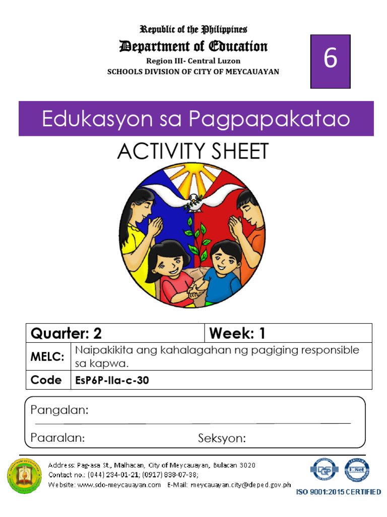 ESP G6 Activity Sheets Q2 W1 Luzviminda C. Baging Bayugo ES Checked | PDF