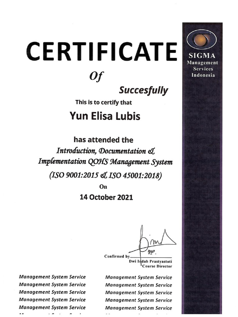 Sertifikat Training Pengenalan, Dokumentasi & Implementasi Manajemen ...