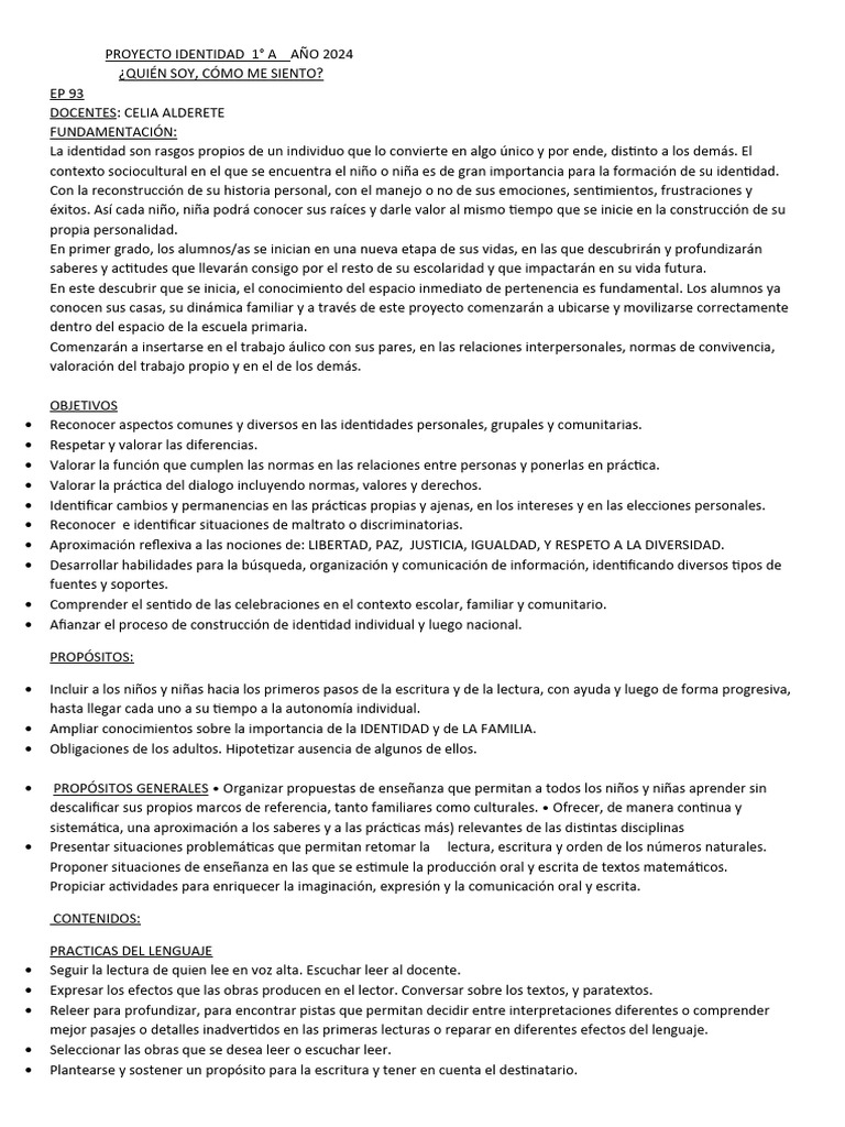 Proyecto Identidad 1° 2022 | PDF | Escritura