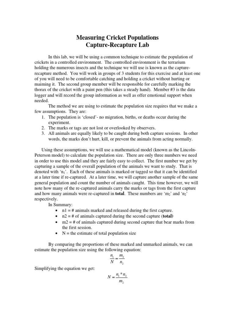 Measuring Cricket Populations | PDF | Scientific Method | Applied ...