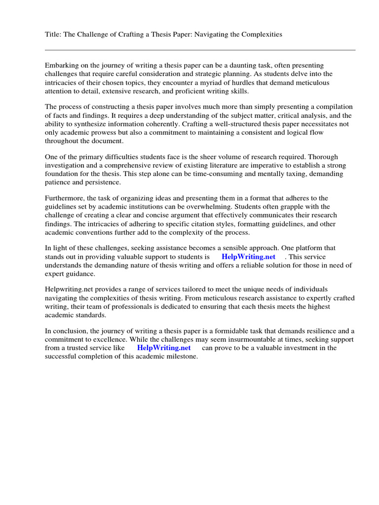 Example of A Thesis Paper Format | PDF