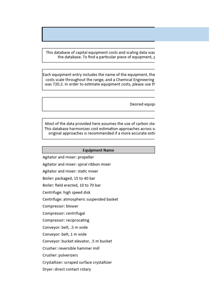 Capital Equipment Cost Database | PDF | Technology & Engineering