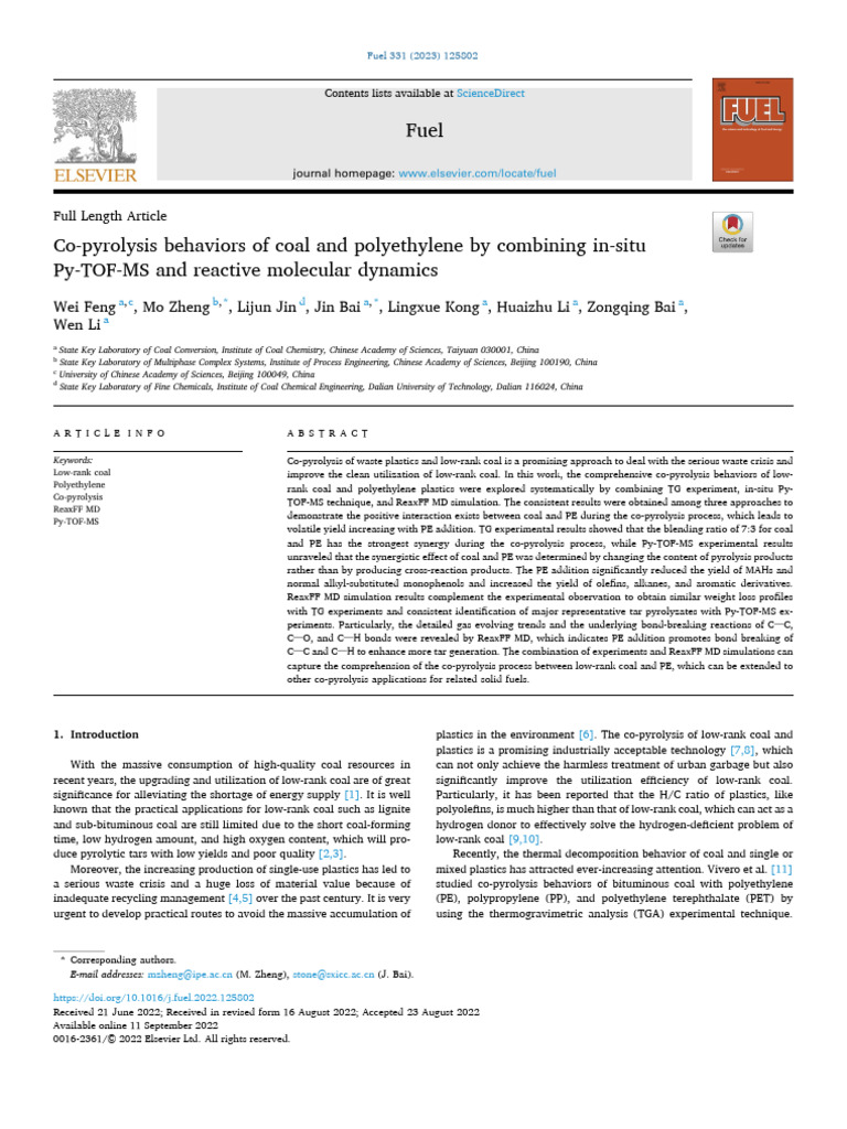 04 Co-Pyrolysis Behaviors of Coal and Polyethylene by Combining In-Situ ...