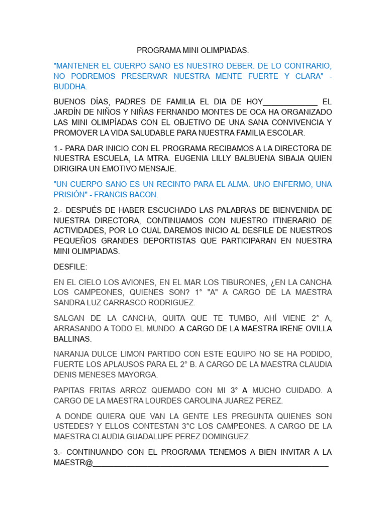 Programa Mini Olimpiadas | PDF | Juegos olímpicos