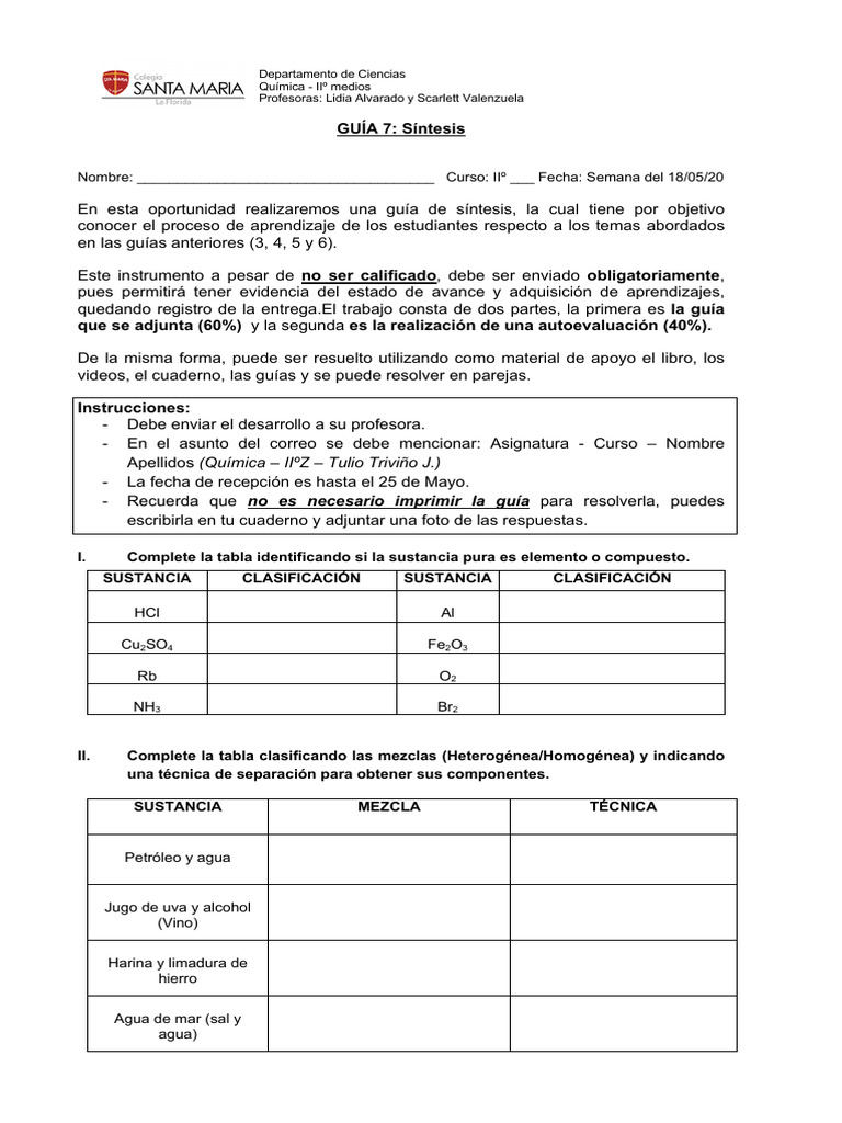 Química IIº Guía 7 Síntesis Scarlett Valenzuela y Lidia Alvarado | PDF ...