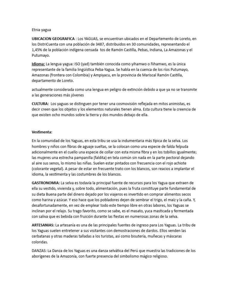 Cultura y lengua de la etnia Yagua | PDF | Tecnología