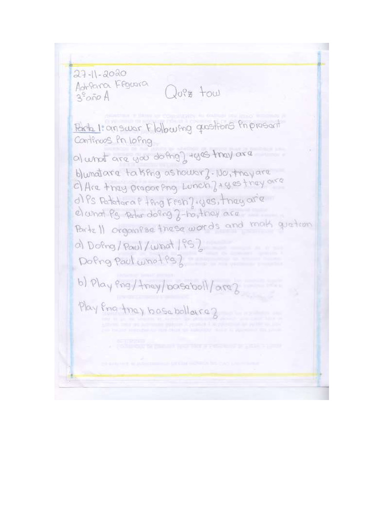 Adriana Figuera 3A Quiz Two Ingles | PDF