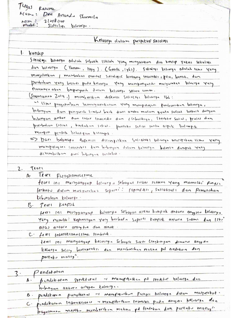 Dea Ananda Sharmila Resume Sosiologi Keluarga | PDF