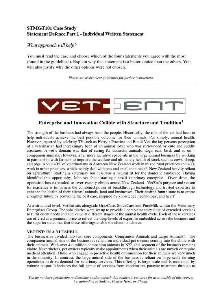 Statement Defence - VetEnt Case Study | PDF | Veterinary Medicine | Pet