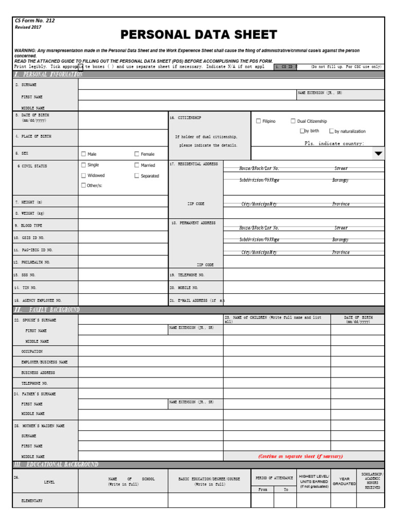 Personal Data Sheet | PDF