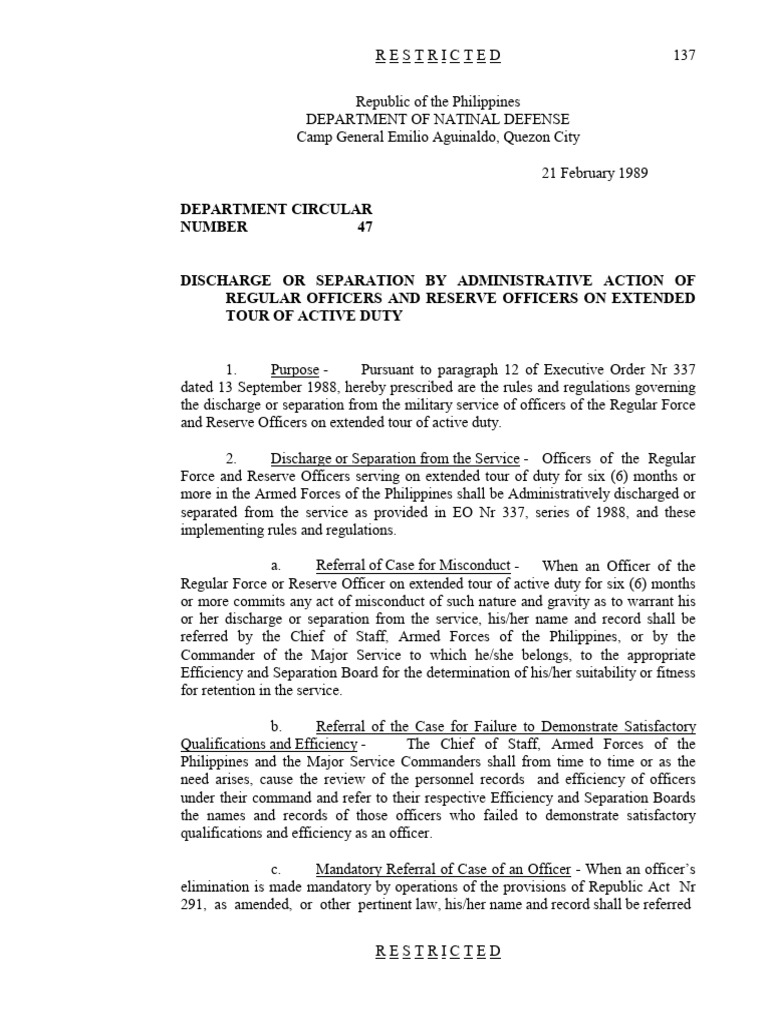 Cir NR 47 Rescinded IRR of EO 337 | PDF | Oath Of Office | Military ...
