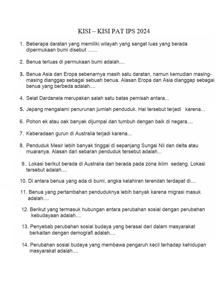 Kisi-Kisi PAT IPS 2024 | PDF | Sejarah