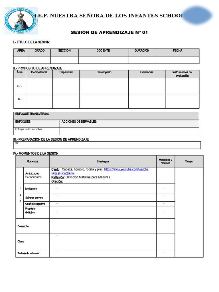 Formato de La Sesion de Aprendizaje 2024 | PDF