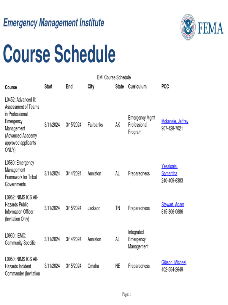 Course Schedule Export | PDF | Emergency Management Institute ...