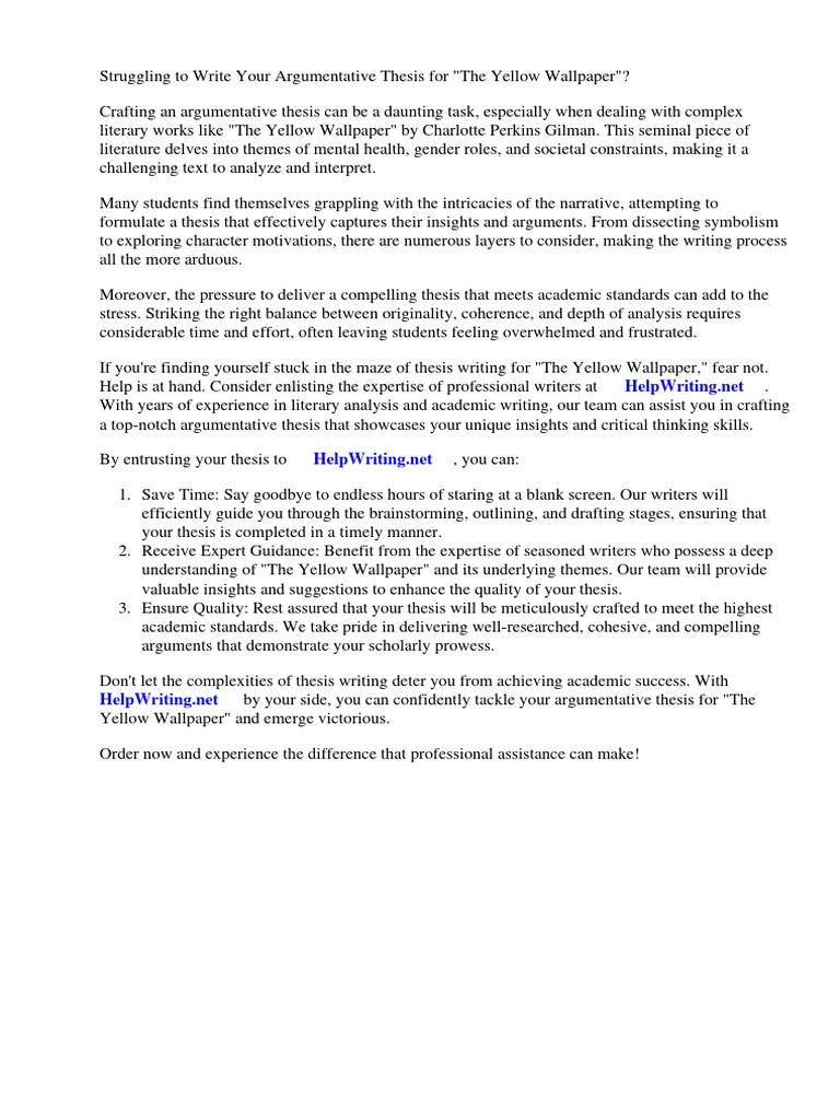 Argumentative Thesis For The Yellow Wallpaper | PDF | The Yellow ...