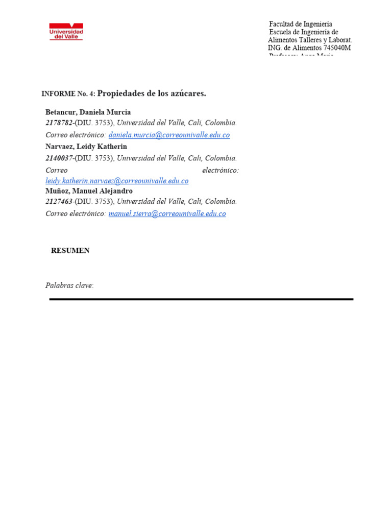 Informe Azucares DANIELA LEIDY MANUEL | PDF | Carbohidratos | Polisacárido