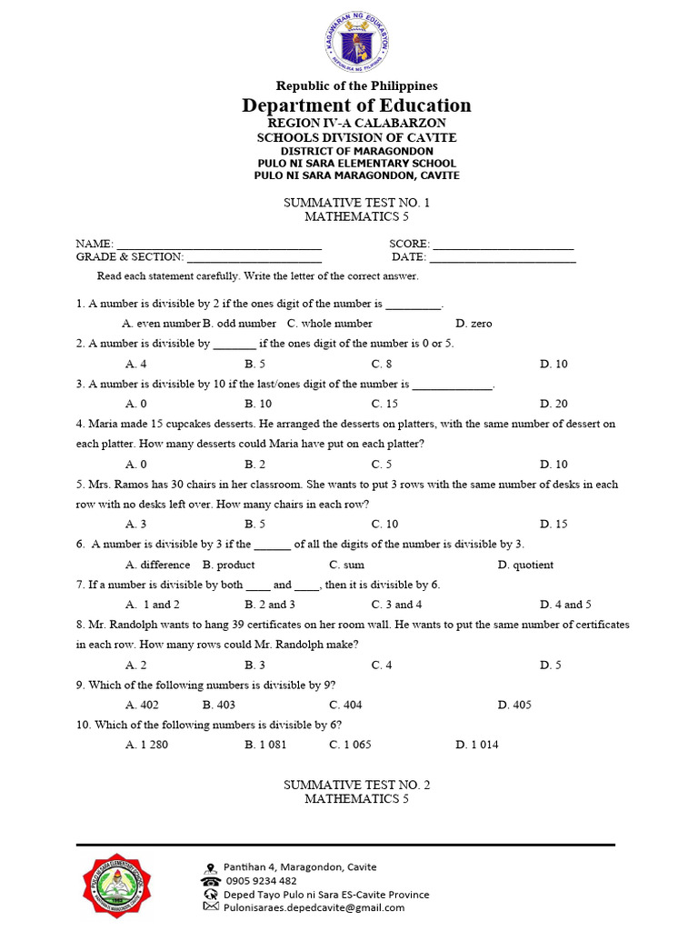 Summative Test - Math 5 | PDF | Elementary Mathematics | Arithmetic