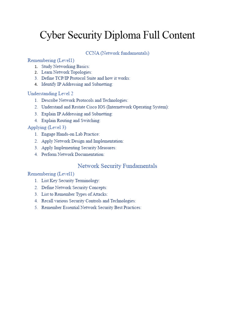 Cyber Security Diploma Content | PDF | Computer Network | Security